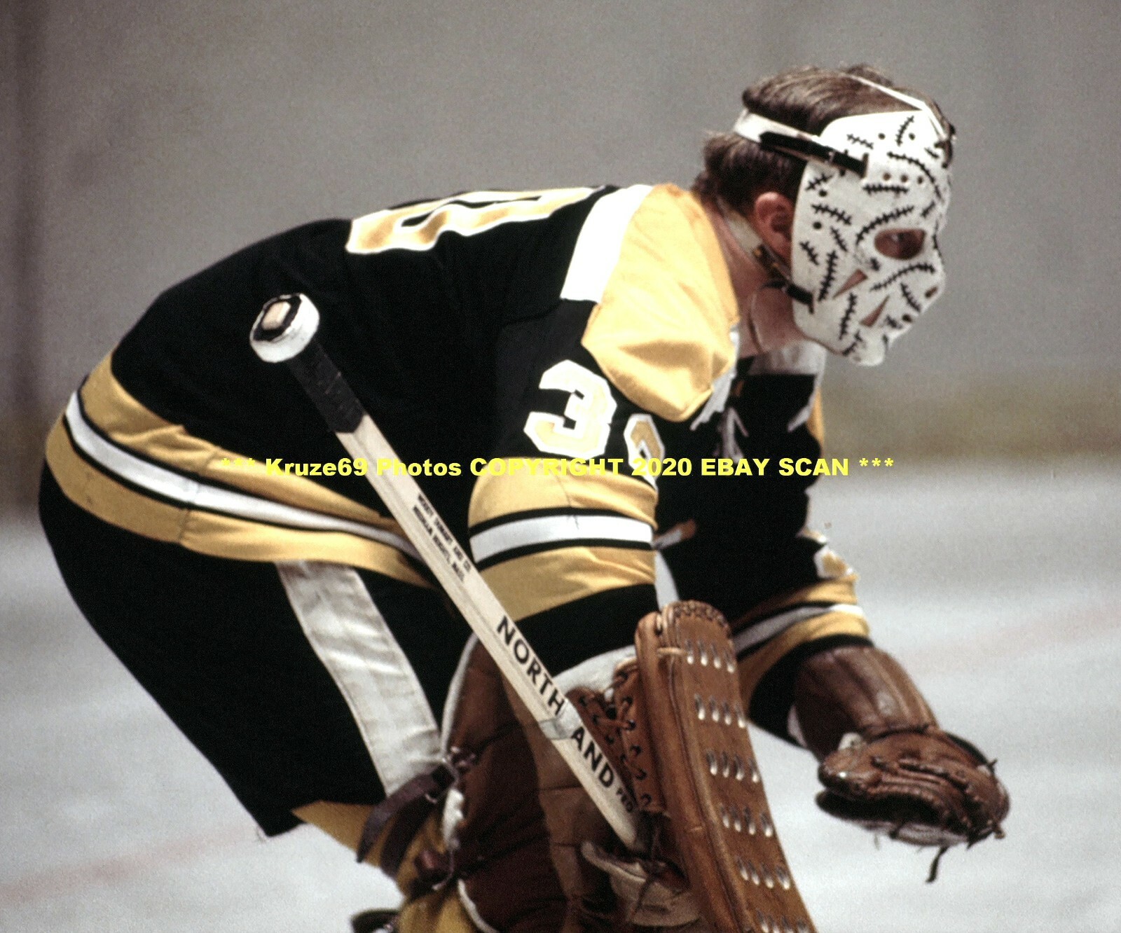 GERRY CHEEVERS Up CLOSE w/STITCHES MASK 11x14 Photo BOSTON BRUINS HOF ...