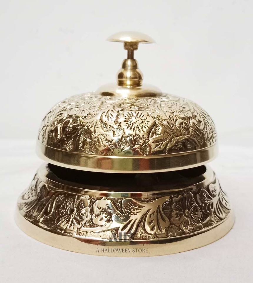 Working Brass Desk Bell Antique Vintage Ornate Hotel Reception Service ...