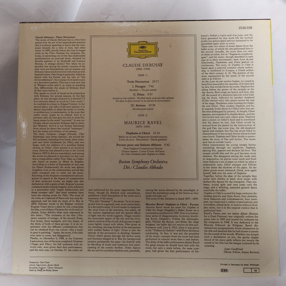 Vintage Boston Symphony Orchestra - Claudio Abbado Vinyl LP Record 2530 ...