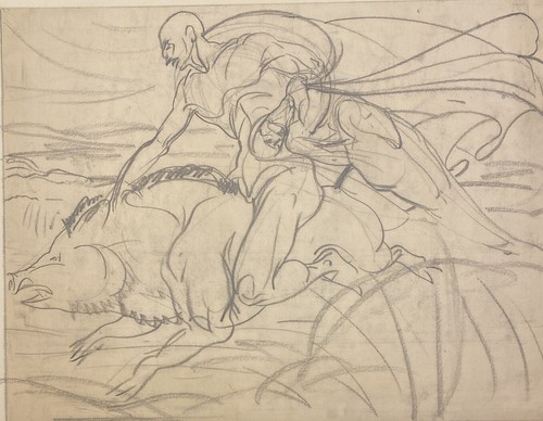 Paul B. Travis WPA Era Large Charcoal Drawing on Board, Heroic Man ...