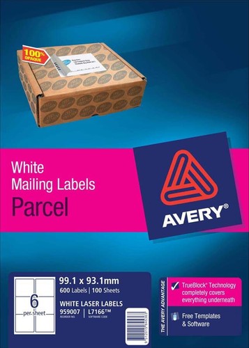 AVERY 959007 L7166 LASER TRUEBLOCK SHIPPING LABELS 6UP 99.1X93.1MM 100 ...