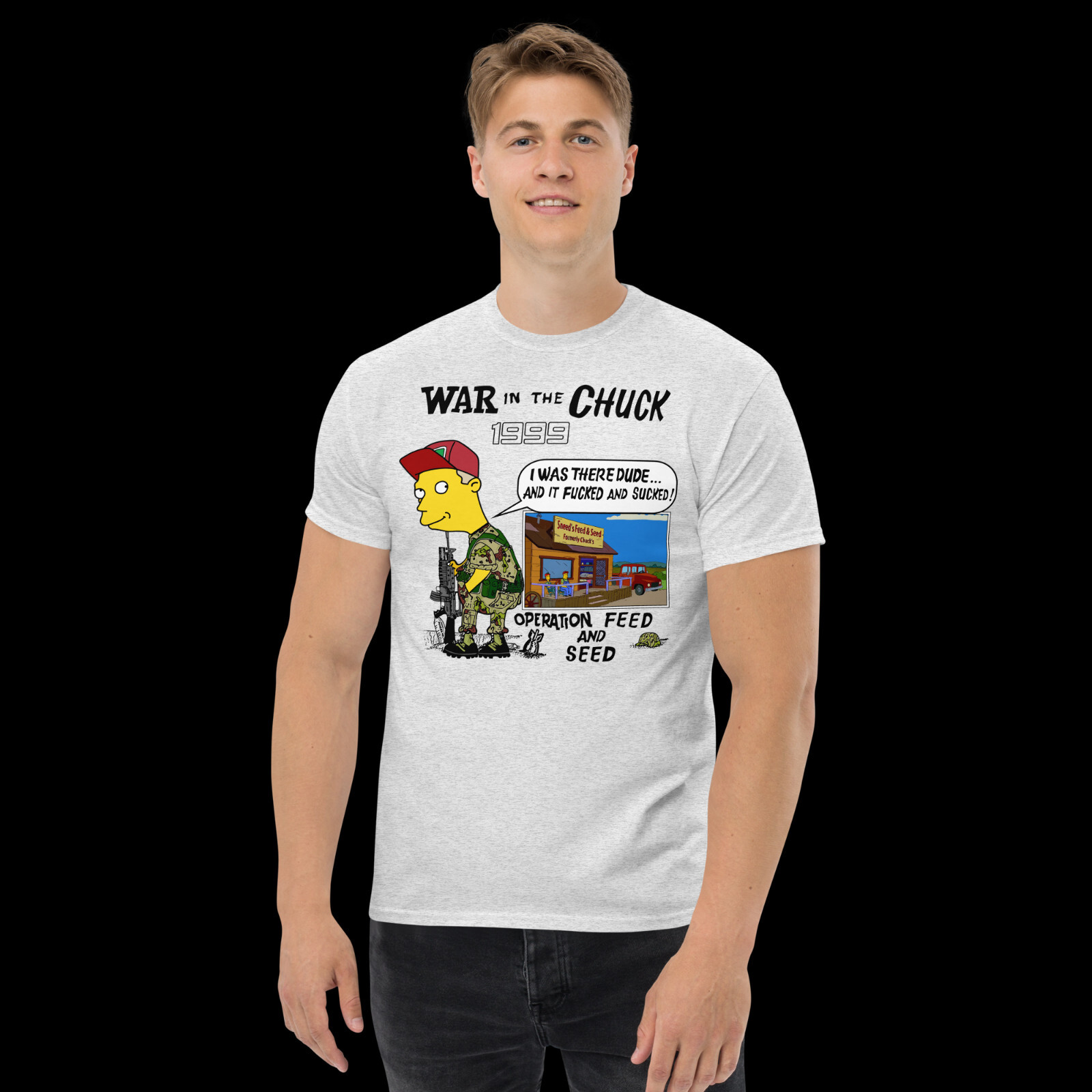 Simpsons Sneed "War in the Chuck" Meme Parody Shirt | eBay