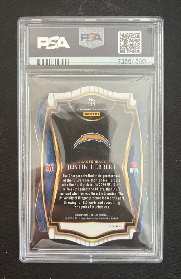 Justin Herbert 2020 Panini select #144 RC rookie Die-Cut PURPLE PSA 10 ...