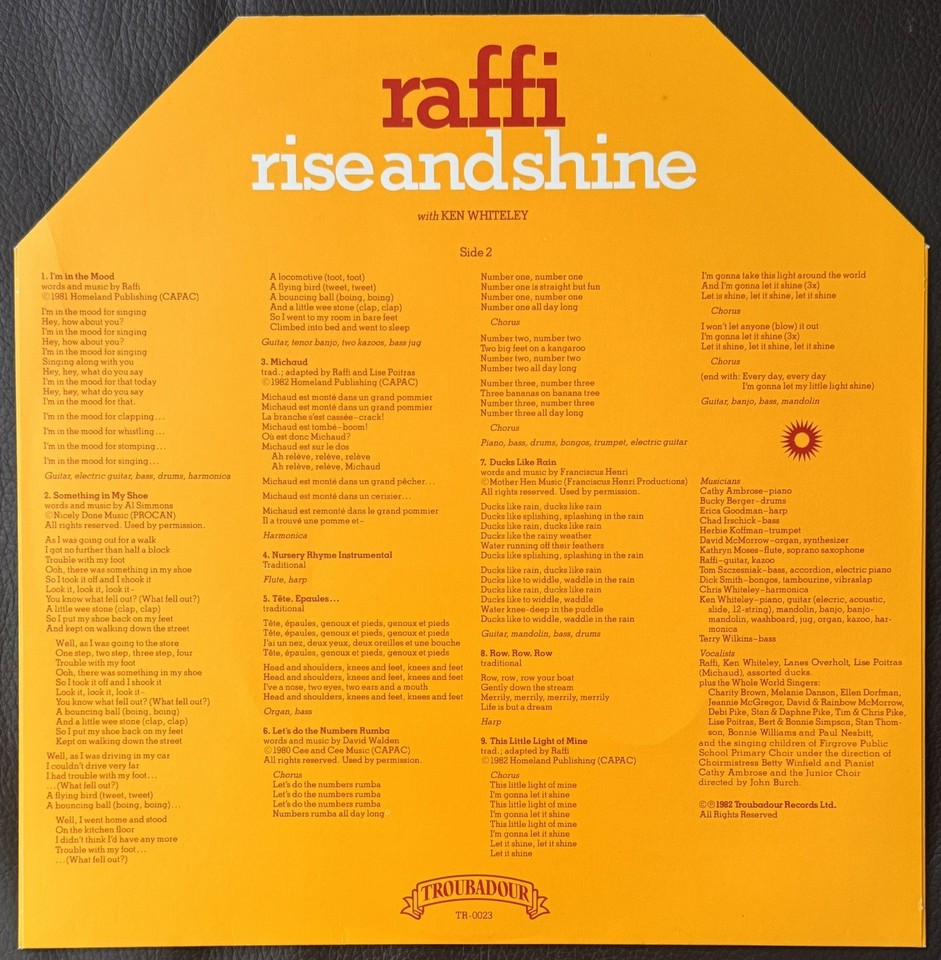 Vintage RAFFI Rise And Shine Vinyl Record LP 1982 VG | eBay