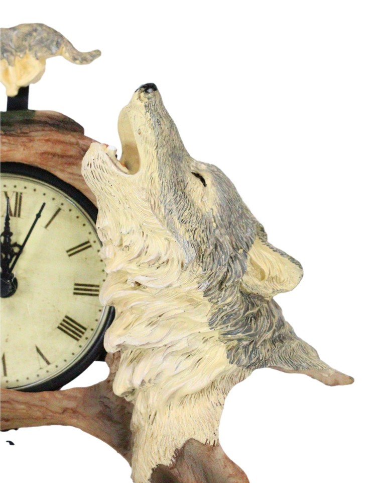 Ebros Howling Gray Wolves Family Table Clock with Pendulum 10.5" Height ...