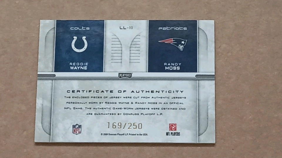 2008-PLAYOFF PRESTIGE-RANDY MOSS LEAGUE LEADERS DUAL JERSEY-/250 ...