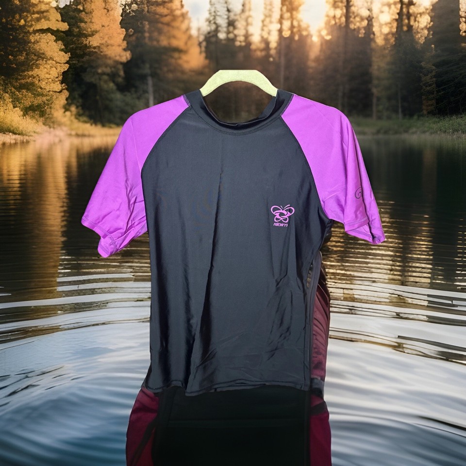 The Realm Womens Swim Shirt Rash Guard Surf Swim Black Fuchsia SZ XL | eBay