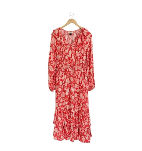 Universal Thread Ruffle Collar Dress Small Floral Red Botanical Midi ...