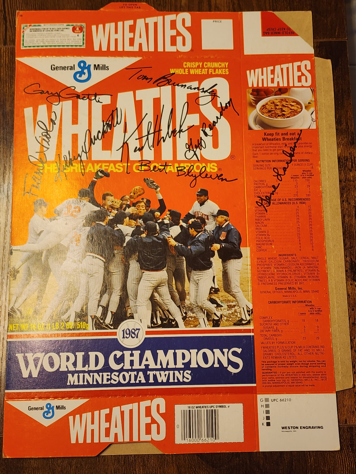 Wheaties Vintage 1987 Box Minnesota Twins World Champions Team ...