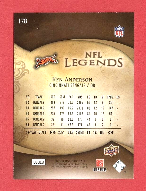 2009 UPPER DECK ICONS FB Ken Anderson SP NFL LEGENDS CHASE CARD #178 #d ...