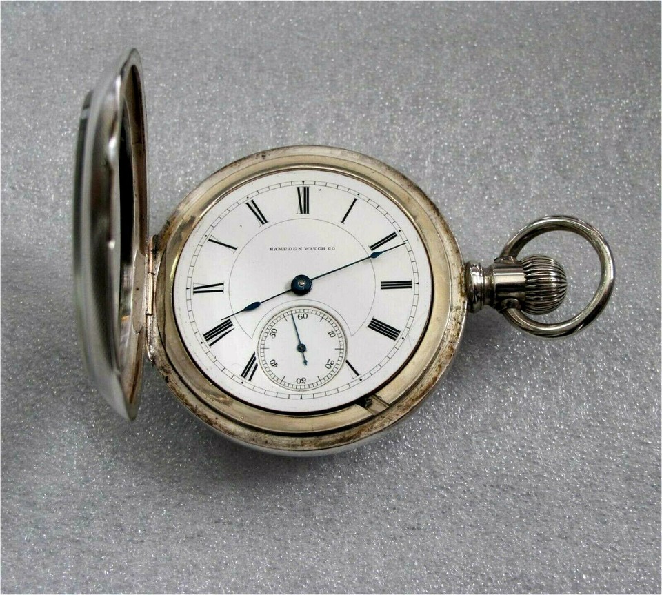 1882 Antique HAMPDEN Pocket Watch 17j coin silver case 18 s Serviced ...
