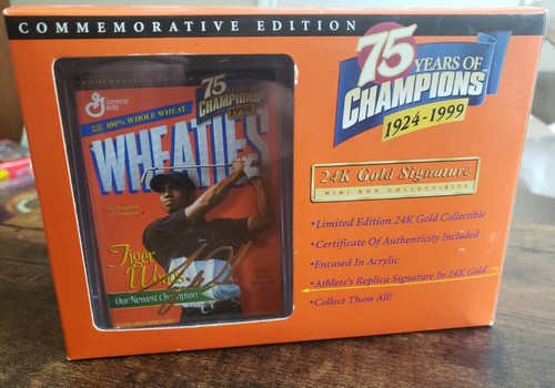 TIGER WOODS SIGNATURE WHEATIES BOX - 75 YEARS OF CHAMPIONS 24K GOLD ...