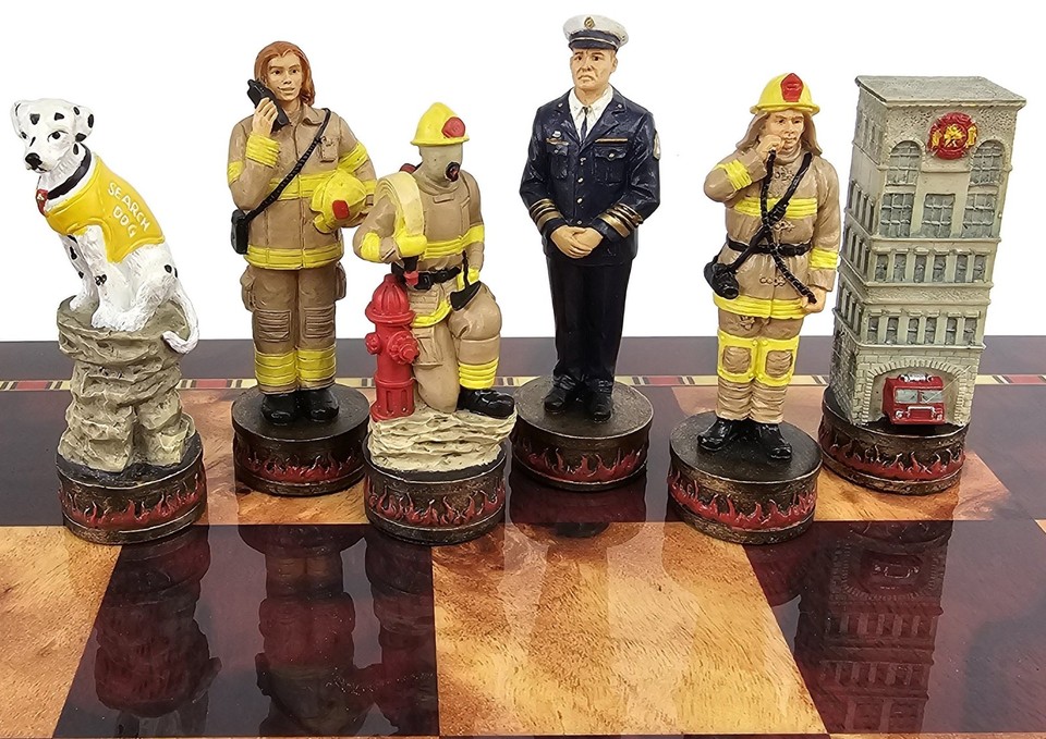 Police vs Firefighter First Responders Chess Men Set Cherry Color ...