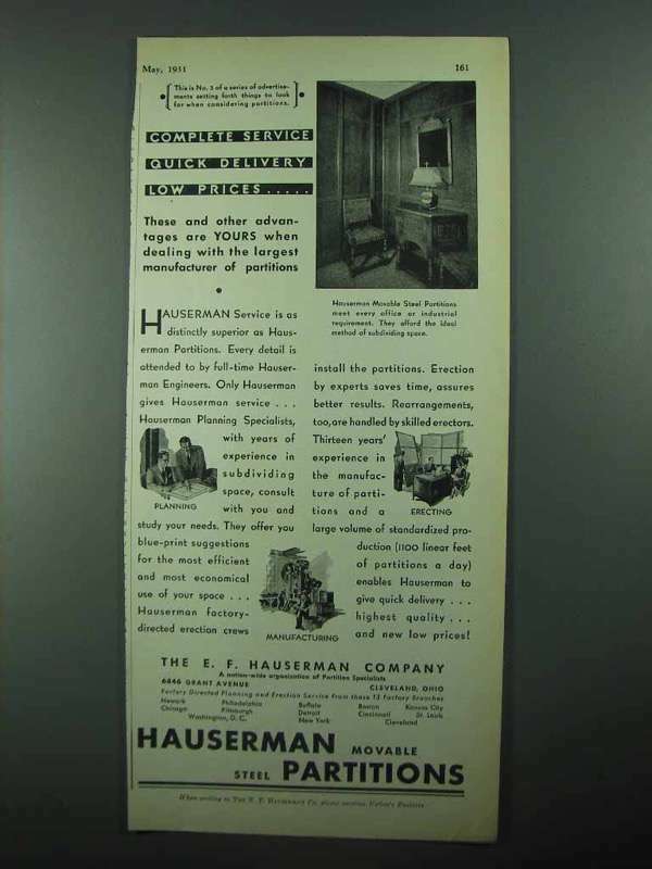 1931 Hauserman Partitions Ad - Complete Service | eBay