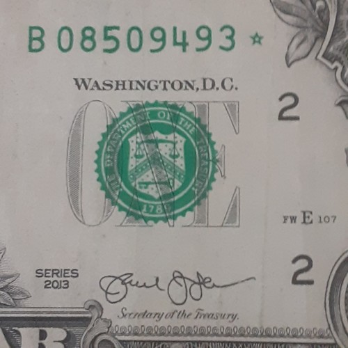 FW Duplicate Serial Number STAR Note B 08509493 ☆ One Dollar $1 Bill ...