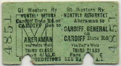 Great Western Railway Ticket Aberaman to Cardiff General or Cardiff ...