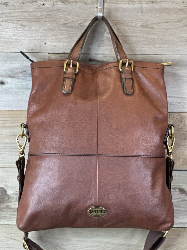 FOSSIL Explorer Leather Tote BROWN Foldover Messenger Bag CROSSBODY | eBay
