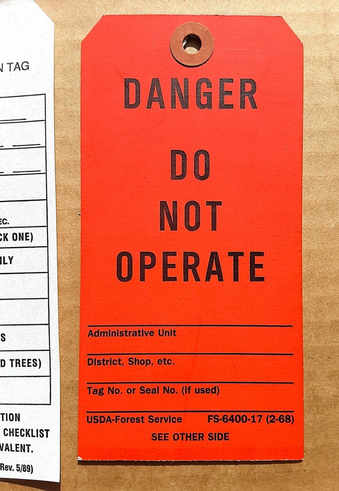 5 Old Forest Service Tags, Permit Sales Tablet, Skyline Road Data Sheet ...