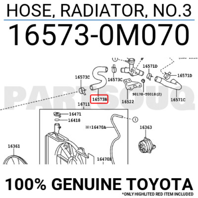 165730M070 Genuine Toyota HOSE, RADIATOR, NO.3 16573-0M070 | eBay