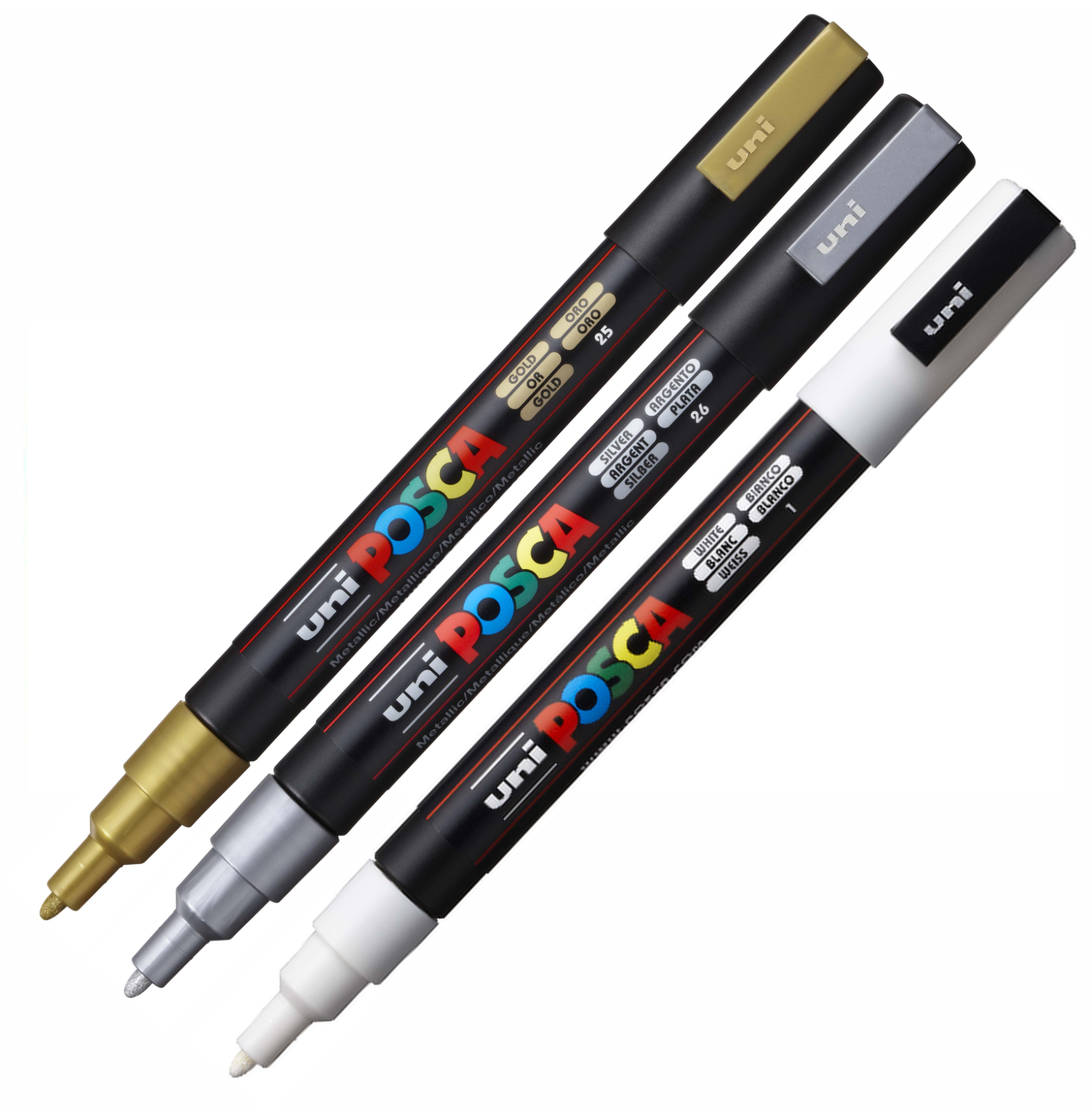 Uni Posca PC-3M Paint Marker Art Pens Fine Tip Set of 3 Gold, Silver ...