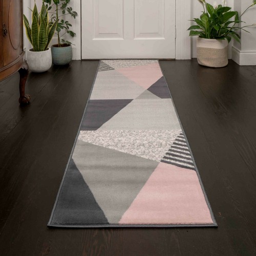 Blush Pink Geometric Rugs | Long Narrow Hallway Runner | Retro Living ...