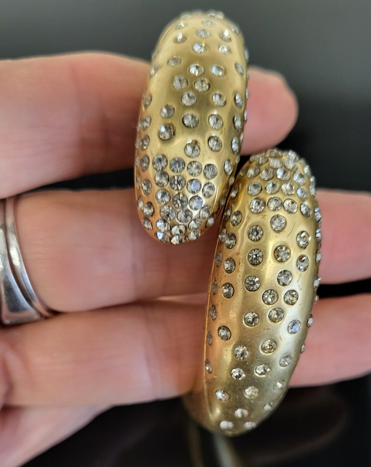 Inlaid Pave Brushed Gold Tone Hinged Bracelet - Gem