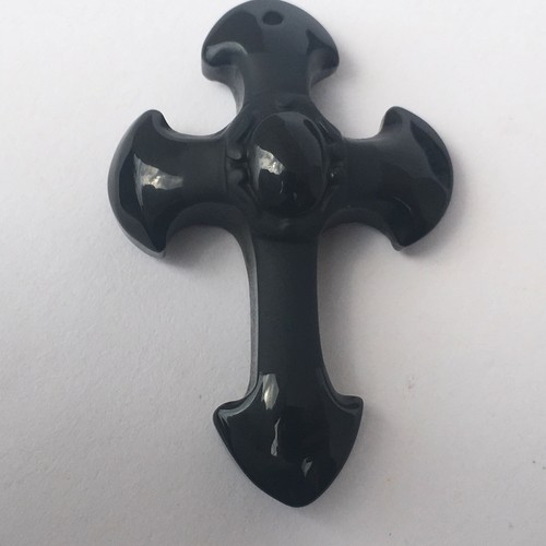 Natural obsidian hand-carved cross, crystal specimen with quartz ...