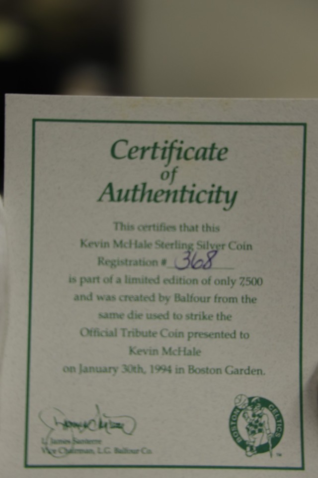 Vintage Balfour Kevin Mchale Boston Celtics Sterling Silver Coin/COA ...