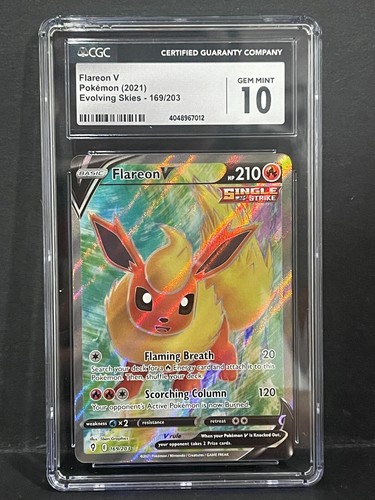 Pokémon 2021 Evolving Skies F/A Flareon V 169/203 Ultra Rare CGC Gem ...