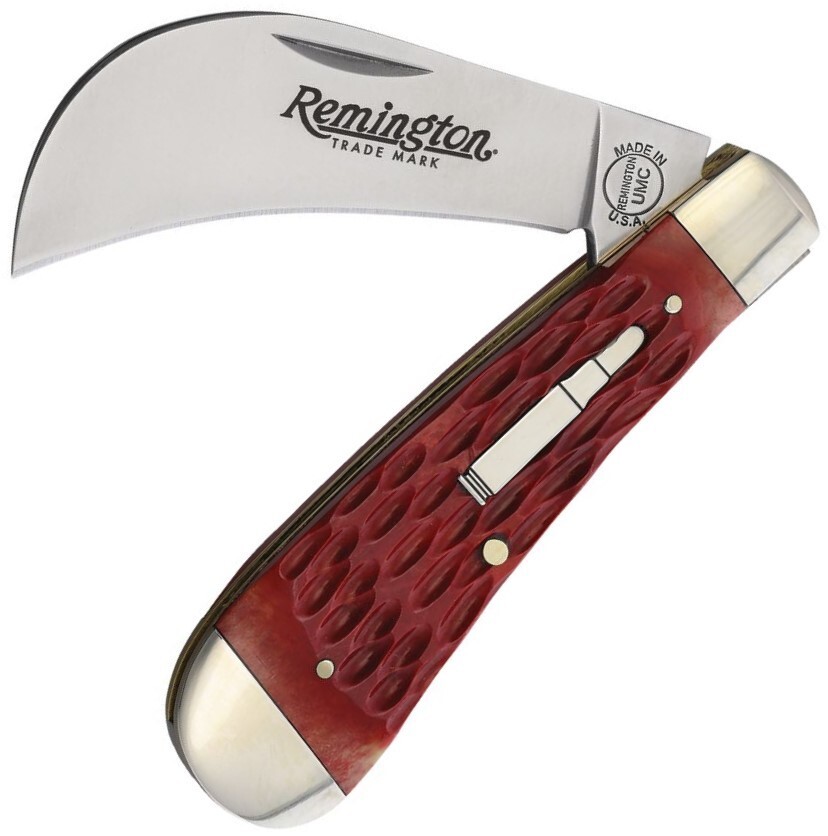 Remington 2023 Hawkbill Bullet Folding Knife 440 Steel Blade Red Jigged ...