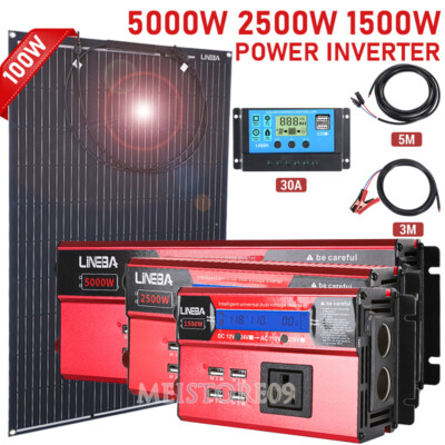 5000W Inverter 100W Solar Panel Kit with 30A Controller Home 110V Grid ...