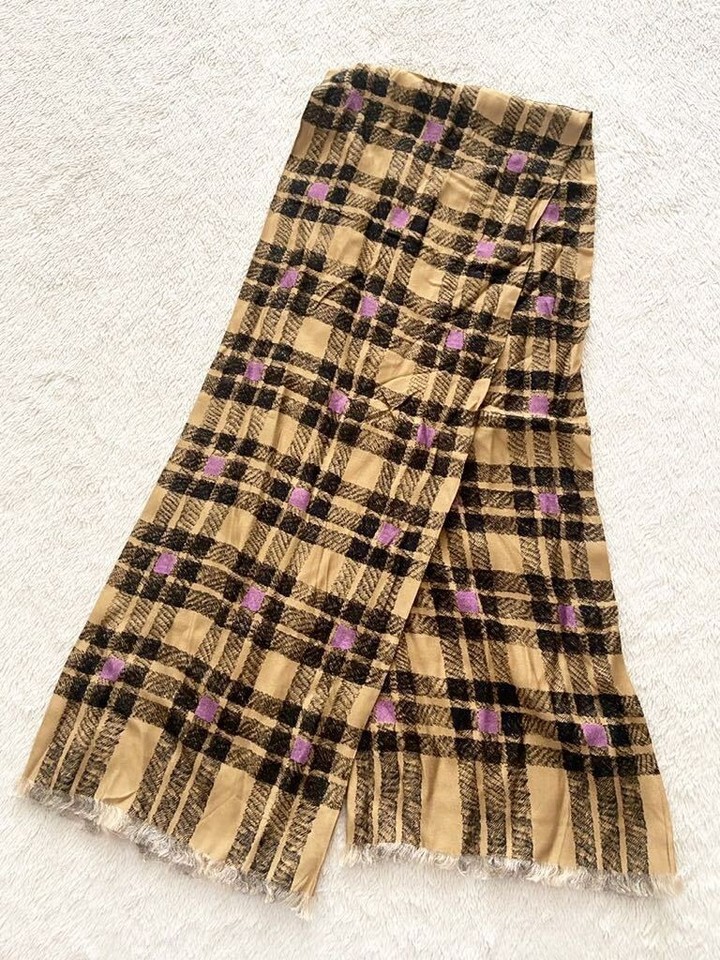 Dries Van Noten Scarf Checked Viscose Brown Pink Black 140 x 25cm | eBay UK