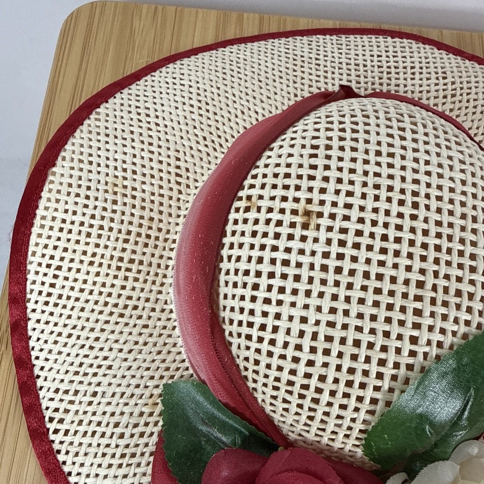 Vintage Build A Bear Straw Hat With Red Trim And Roses READ | eBay