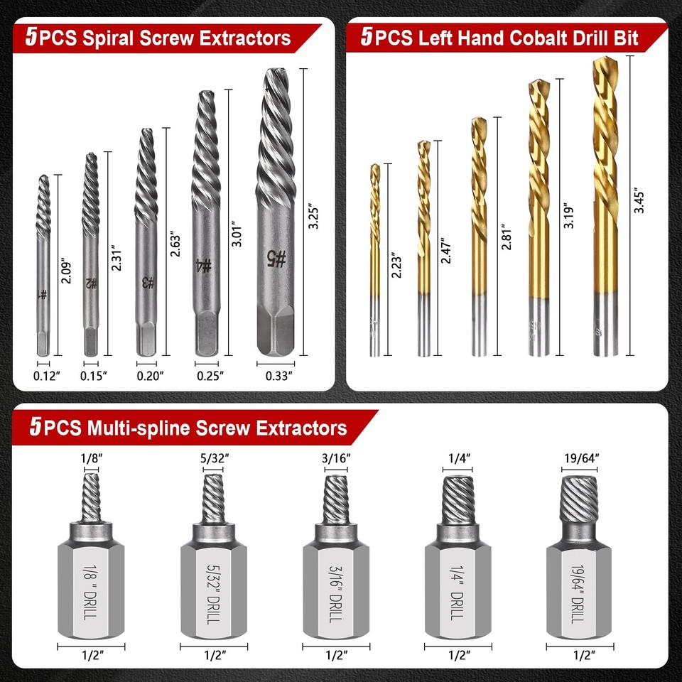 15Pcs Screw Extractor Set, Easy Out Extractor Set, Left Hand Drill Bit ...