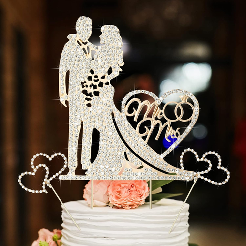 3 Pack Mr and Mrs Cake Wedding Topper Rhinestone Metal Love Wedding Cake Topper | eBay