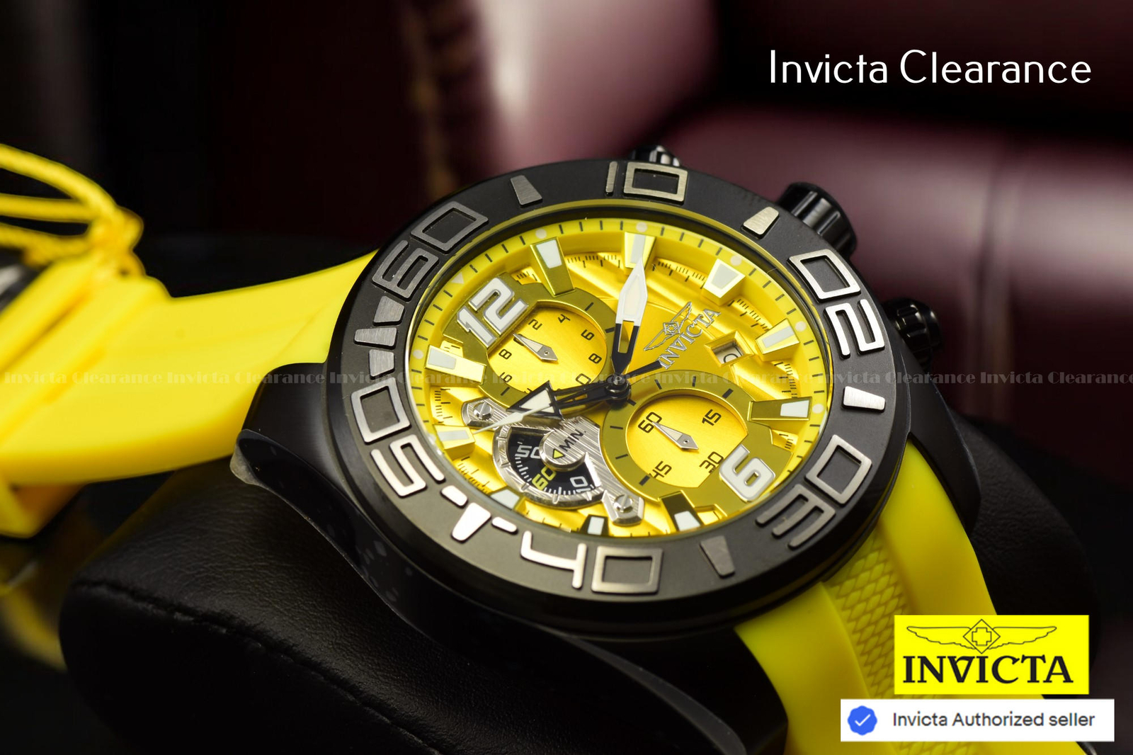 Invicta Pro Diver Men's Yellow Dial Chronograph Quartz Silicone Strap ...