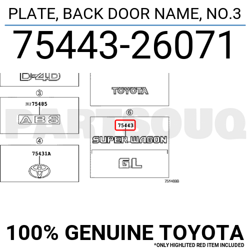 7544326071 Genuine Toyota PLATE, BACK DOOR NAME, NO.3 75443-26071 | eBay