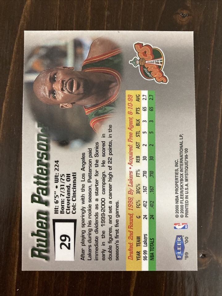 1999 Fleer Mystique #29 Ruben Patterson - NBA Seattle Supersonics ...