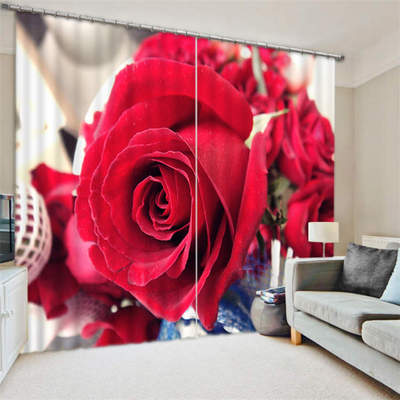 Beautiful Red Rose Flower 3D Blockout Photo Printing Curtains Drap ...