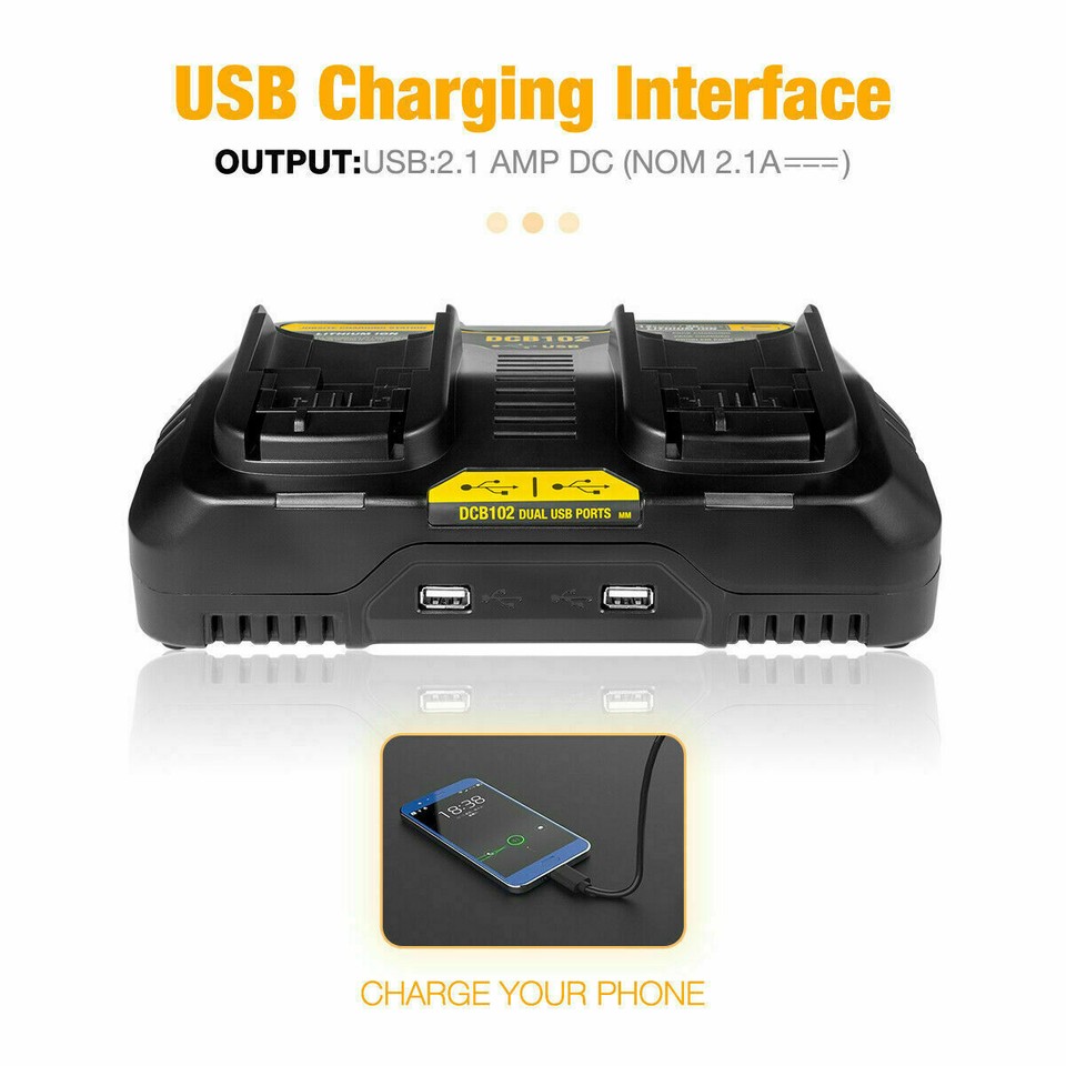 For Dewalt DCB102 Max Lithium Dual 2 Port Battery Charger DCB205 DCB206 ...