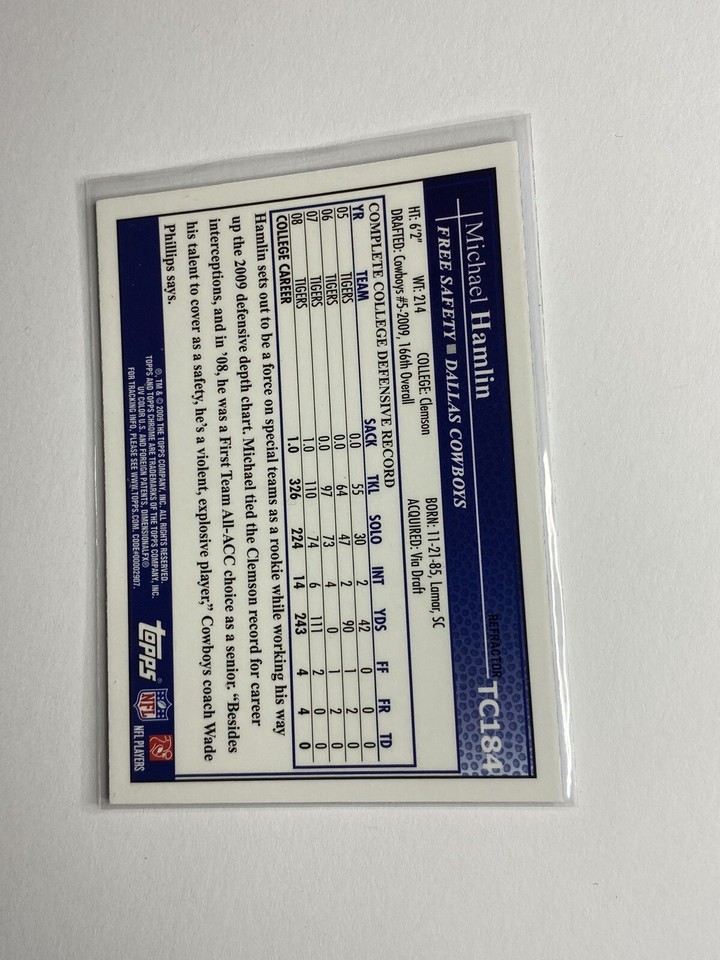 Michael Hamlin 2009 Topps Chrome Rookie #TC184 Blue Refractor RC Dallas ...