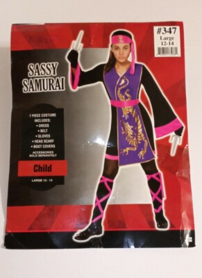 Girls Sassy Samurai Halloween Costume Size Large 12-14 Black Purple ...