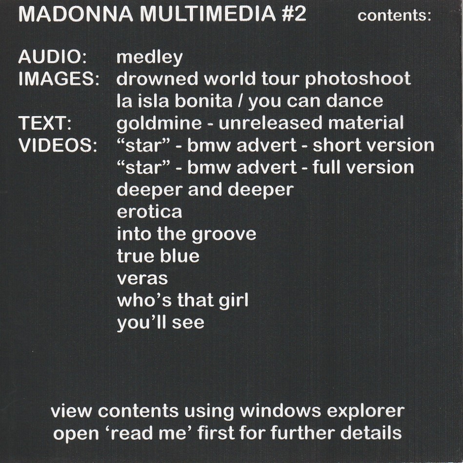 MADONNA - Multimedia #2 : Limited REMIX CD-ROM : medley / bmw / erotica ...