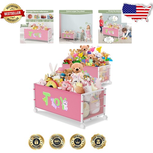 Large Pink Toy Storage Chest for Kids - 2 Pack with Easy Access Flip ...