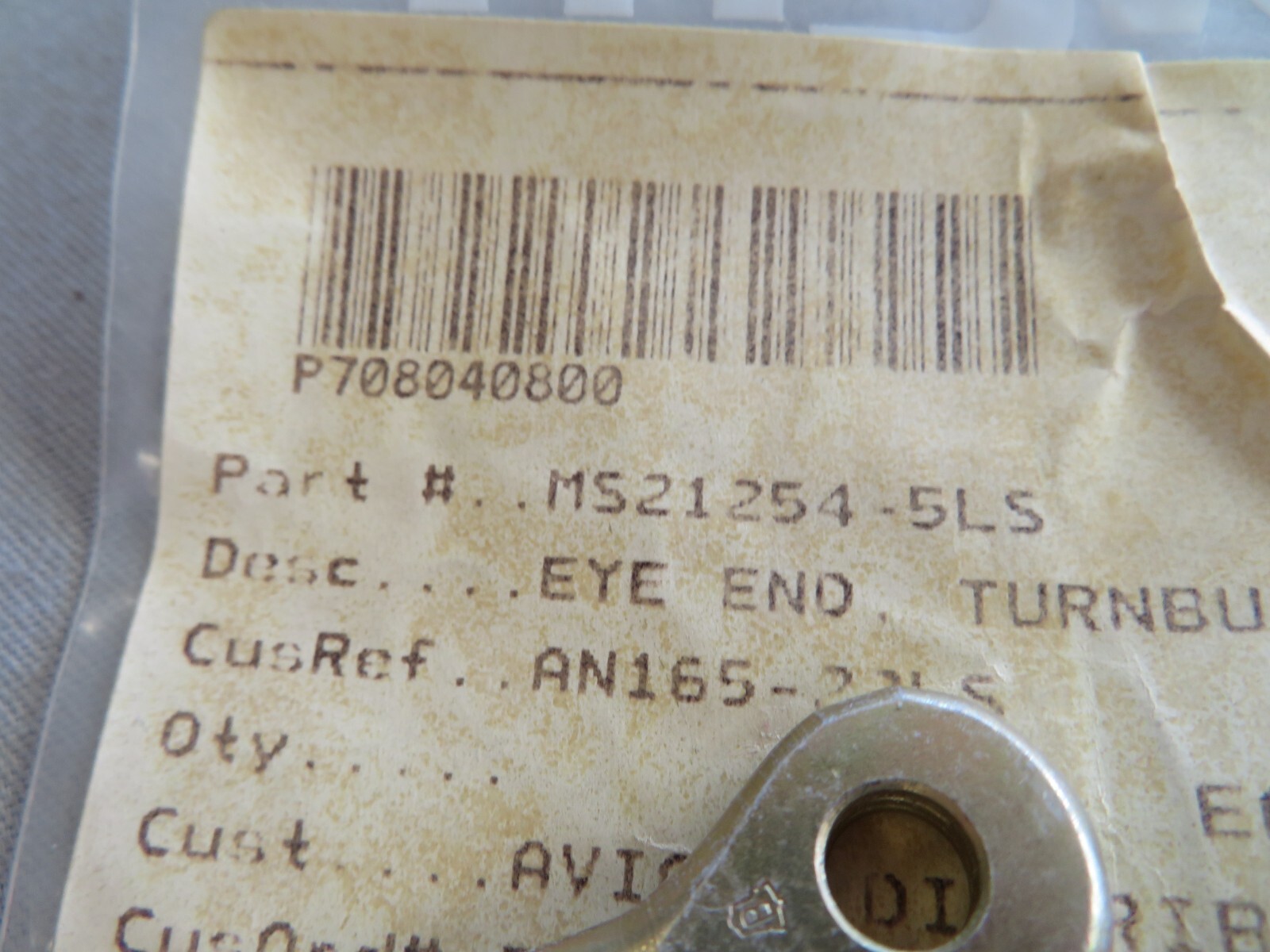 Cessna Aircraft Eye End P/N MS21254-5LS (Surplus) NJC for sale online ...