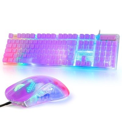 RGB Gaming Keyboard and Mouse Combo,USB Wired Custom Clear Keyboards ...
