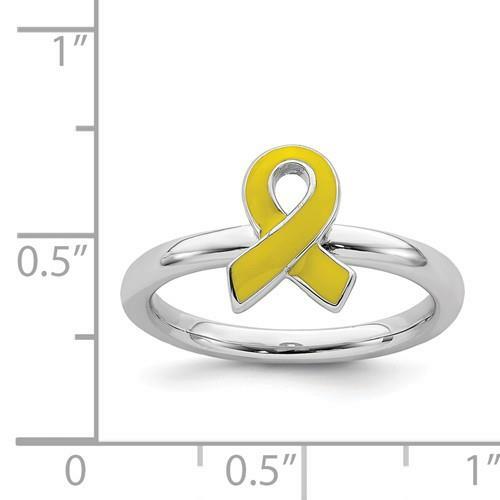 Platinum Sterling Silver Colon Cancer Awareness Yellow Ribbon Band Ring ...
