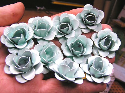 TEN metal light turquoise roses, flowers, craft, jewelry, accent ...