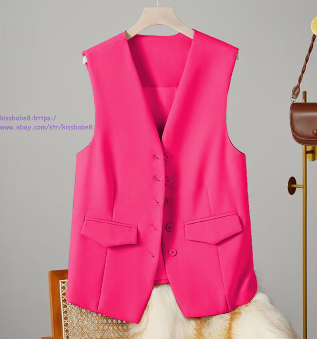 New Womens Blazer Vests Button Casual Suit Jacket V-neck Waistcoat ...