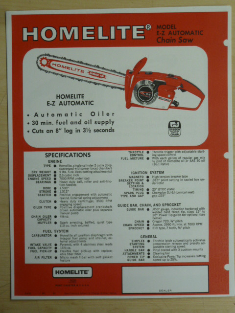 VINTAGE HOMELITE CHAINSAW SPEC SHEET / E-Z, AUTOMATIC | eBay